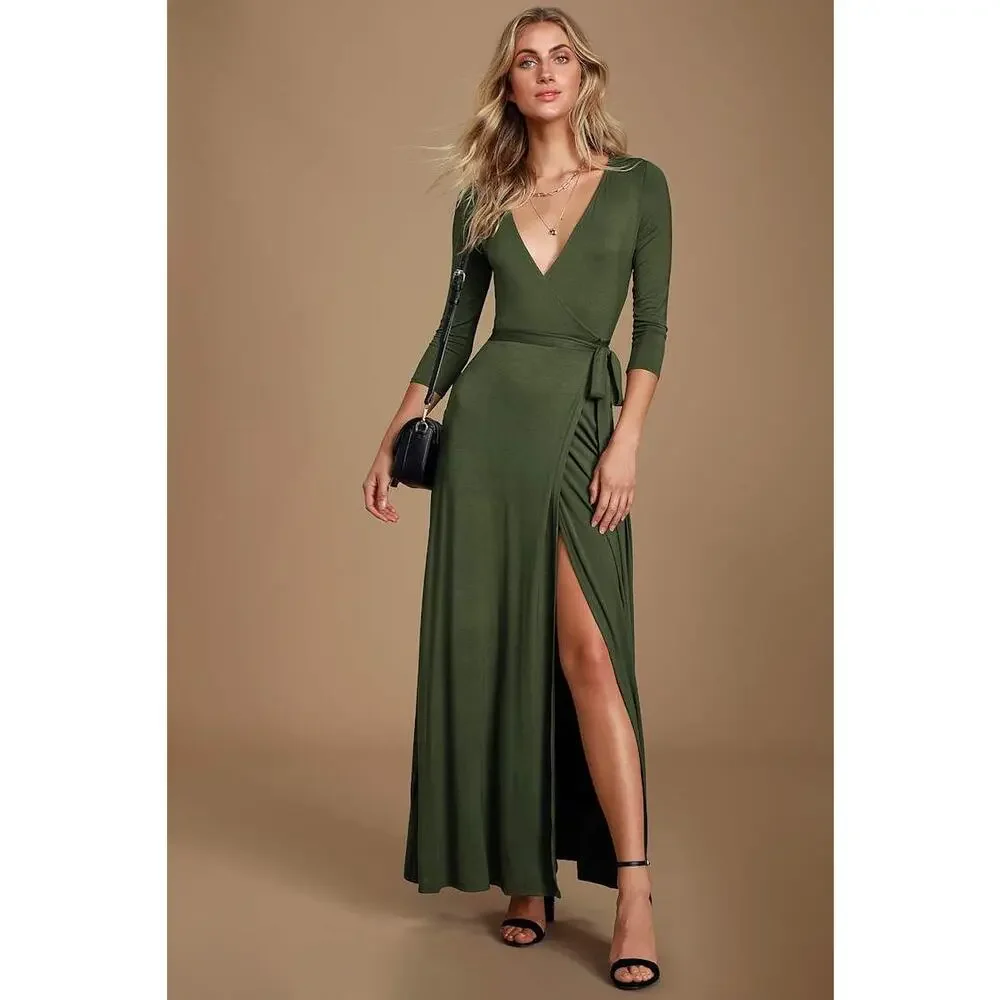 LOFT | Dresses | New Garden District Olive Green Wrap Maxi Dress Size ...